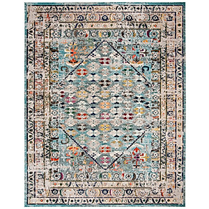 SAFAVIEH Monaco Collection Area Rug - 8' x 10', Blue & Light Grey, Boho Chic Oriental Distressed Design, Non-Shedding & Easy Care, Ideal for High Traffic Areas in Living Room, Bedroom (MNC255M)