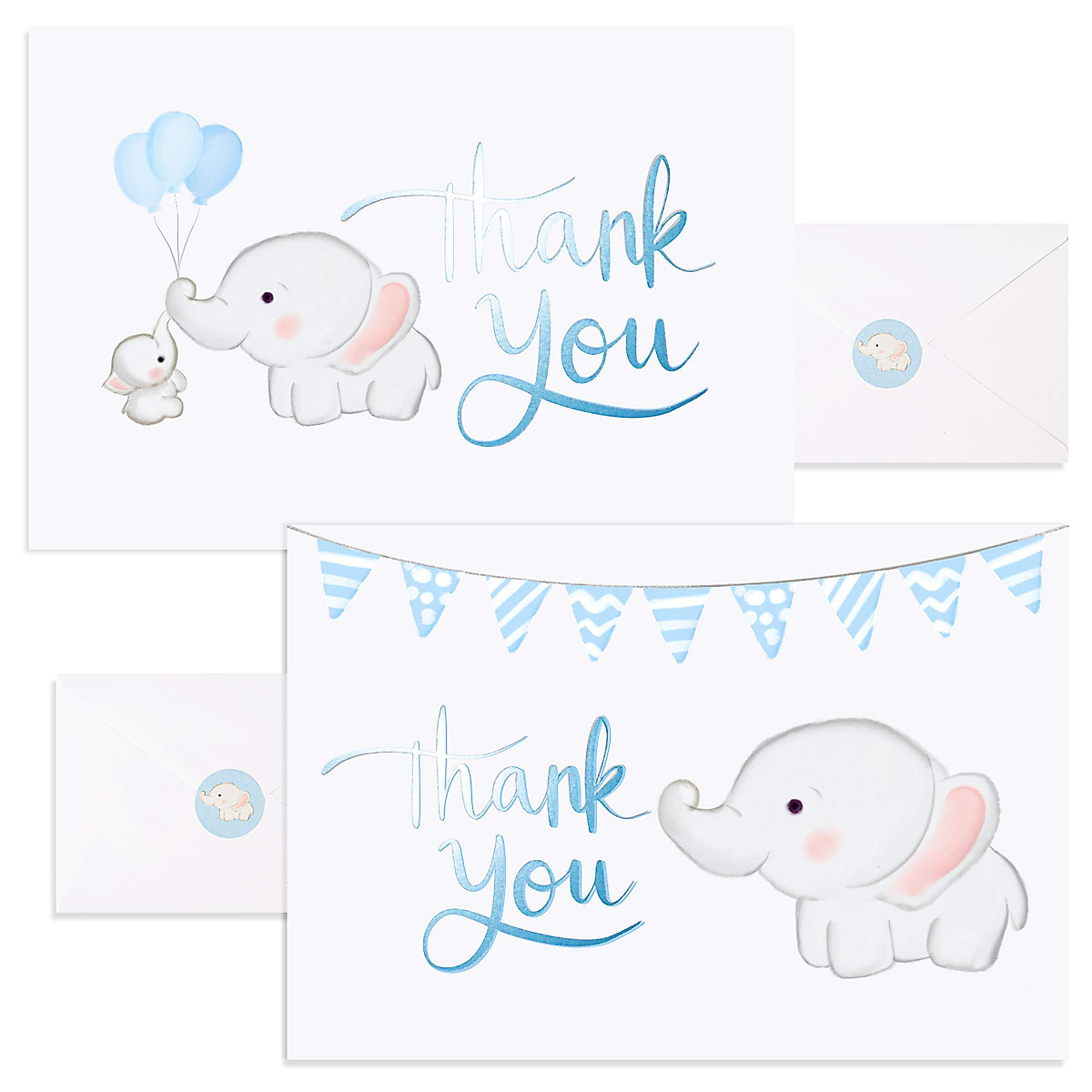 Baby Shower Thank You Cards. 50 Elephant Blue Thank You Cards Baby Shower with Envelopes for Baby Thank You Notes - Blank Inside Baby Shower Card Pack with Sealing Stickers
