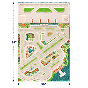 IVI 3D Play Carpets Mini City 59" L x 39" W Educational Toddler Car Mat Rug for Bedroom, Kids Den, or Playroom