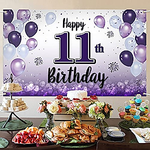 LASKYER Happy 11th Birthday Purple Large Banner - Cheers to Eleven Years Old Birthday Home Wall Photoprop Backdrop,11th Birthday Party Decorations.
