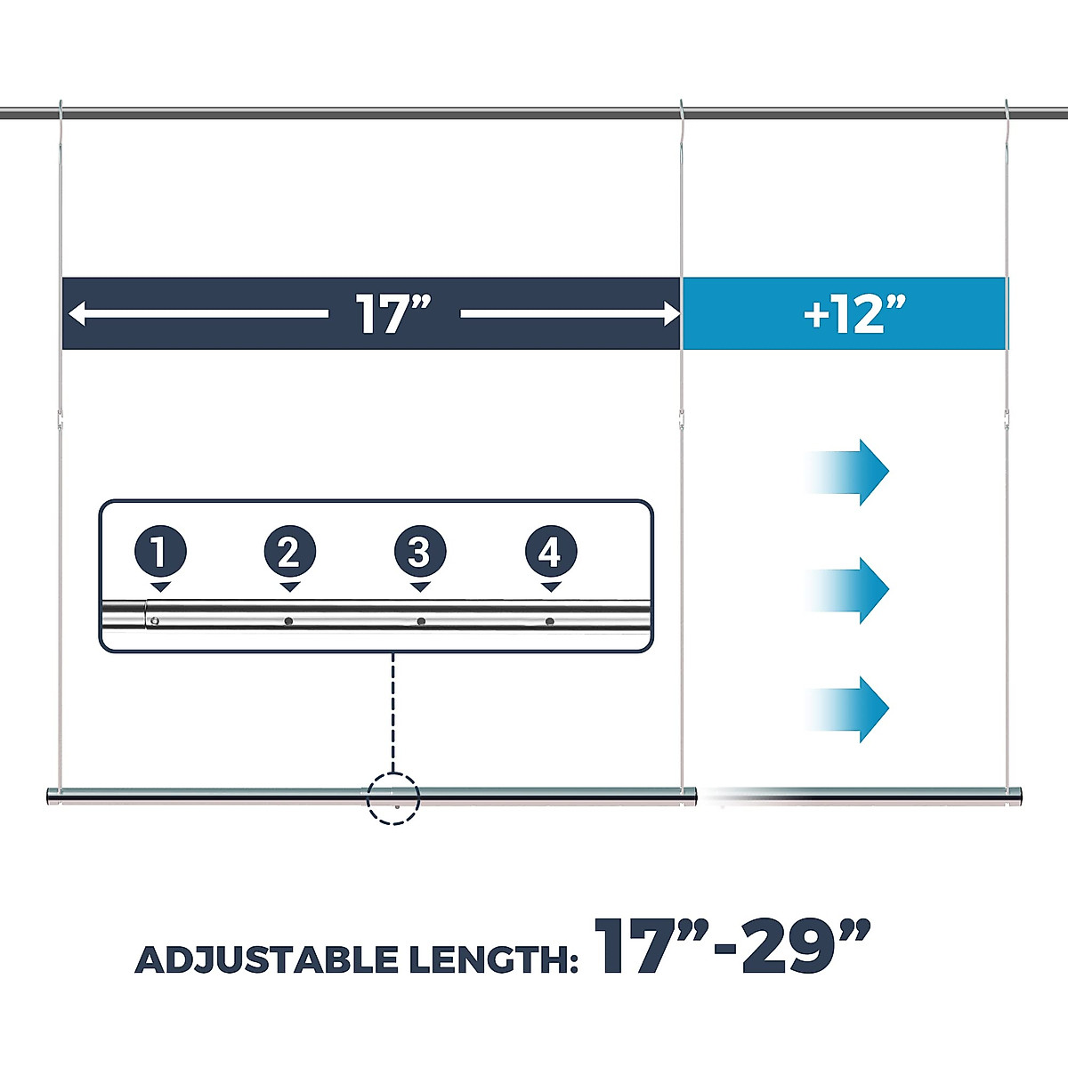 STO STO 1 Pack Closet Hanging Rod, Length and Height Adjustable Closet Rod, Space-saving Closet Extender Hanging Bar for Hanging Clothes, Chrome
