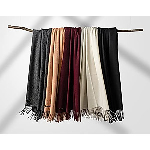 Velanio Cashmere Throw Blanket with Fringe | 60 x 54 Inch Super Soft Warm Blankets & Throws for Home, Travel | Makes A High End, Thoughtful Gift Idea | (Camel)