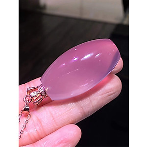 Muko Gemstone Genuine Natural Rose Quartz Pink Crystal Barrel Women Pendant 34x19mm AAAAA