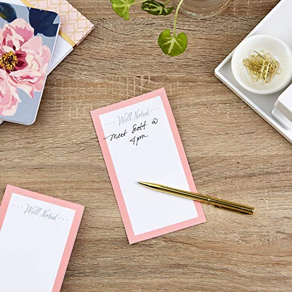 Hallmark Notepad Bundle with Pen, Pretty Pinks (3 Notepads in Assorted Sizes with Gold Pen)