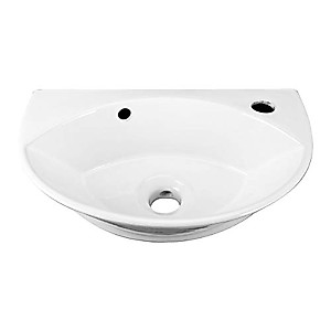 Renovators Supply Manufacturing Bathroom Sinks 17 in. White Ceramic Wall Mounted Bathroom Vessel Sink Juniper with Overflow and Faucet Hole