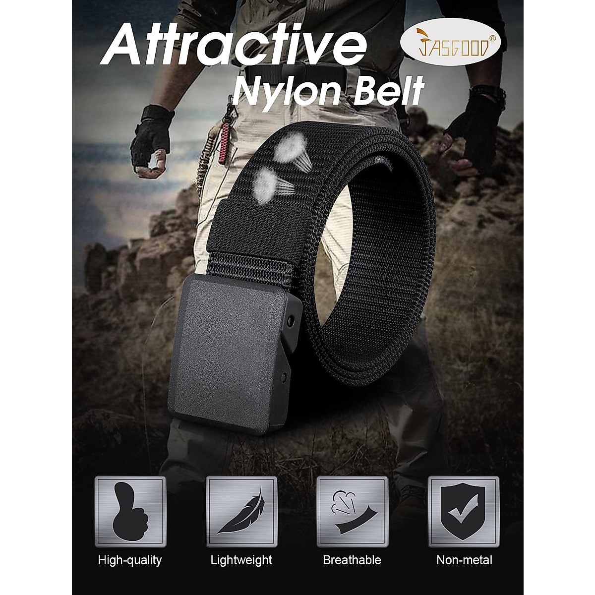 JASGOOD Nylon Canvas Breathable Military Tactical Men Waist Belt With Plastic Buckle