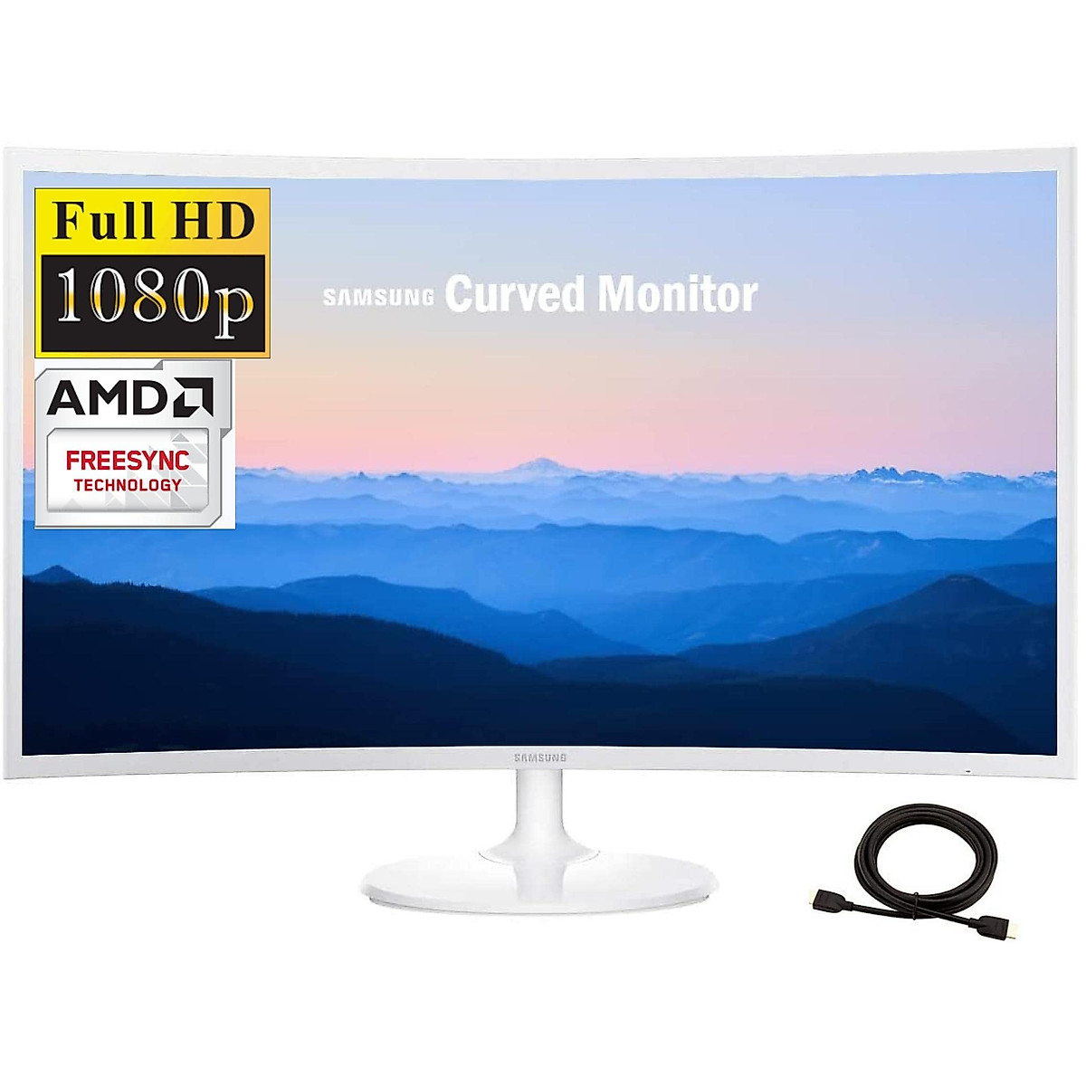 2022 Newest Samsung Flagship 27" FHD Curved LED Backlight Computer Monitor for Business with VGA, HDMI, Ultra-Slim Design with Wide Screen, 4ms Response, 60Hz Refresh, 3000:1 Contrast Ratio, White+JVQ