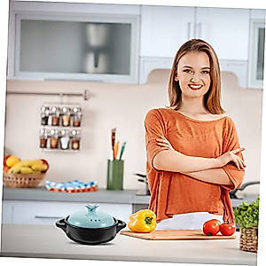 HEMOTON Ceramic Clay Pot Korean Clay Pot Stockpot with Lid Chafing Dishes with Lids Ceramic Stew Pot Oven Pot Sizzling Hot Pot Ceramic Cooking Pots Casserole Kitchen Stew Pot Blue Gas Food