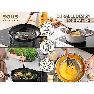 Sous Kitchen Silicone Kitchen Utensils Set & Silicone Cooking Utensils - Kitchen Silicon Utensil Set Wooden Handles - Cooking Utensil Set & Baking Essentials - 30 pcs Silicone Spoons for Cooking