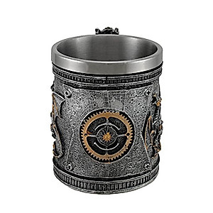 Zeckos Steampunk Geared Dragon Stainless Steel Lined Silvered Tankard