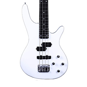 IB Bass,Electric Bass Guitar Beginner Kit 4 String Exquisite Basswood Bass with Power Line and Wrench Tool for Starter (White)