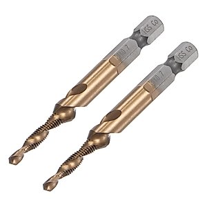 uxcell Combination Drill and Tap Bit, 1/4" Hex Shank M4 x 0.7 Metric Uncoated M35 Cobalt High Speed Steel Spiral Flute Drilling Tapping Tool 2pcs