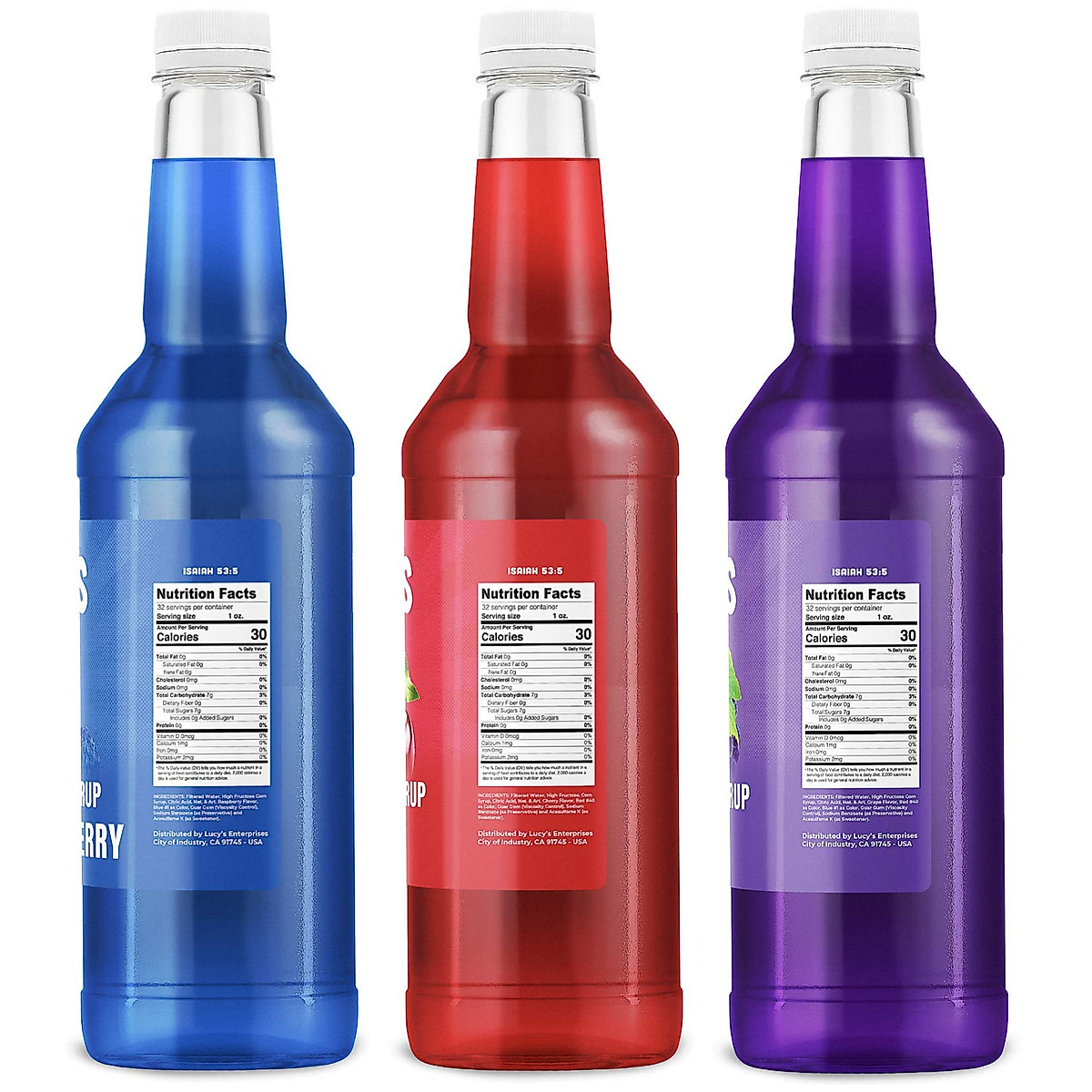 Lucy's Family Owned Shaved Ice Snow Cone Syrups - Cherry, Blue Raspberry, Grape - 32oz Syrup Bottles (Pack of 3) (Classic Pack)