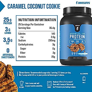 InnoSupps Advanced Iso Protein | 100% Whey Isolate Protein Powder | No Artificial Sweeteners| Low Fat, Low Carbs | 25g of Protein | Hormone Free, Gluten Free, Soy Free |(Caramel Coconut Cookie)