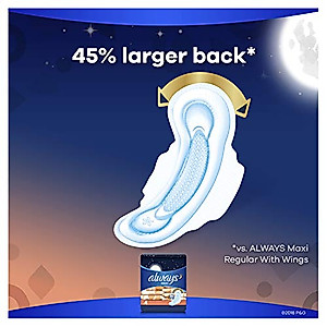 Always Maxi Size 4 Overnight Pads for Women, with Wings,Unscented, 14 Count - Pack of 4 (56 Count Total)