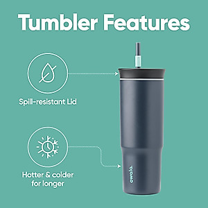 Owala Stainless Steel Triple Layer Insulated Travel Tumbler with Spill Resistant Lid and Straw, BPA Free, 24 oz, Black/Grey (Foggy Tide)