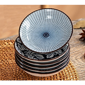 SYJAN HOME Ceramic Dipping Bowls,4 Inch Soy Sauce dish,Pinch Bowls Set of 6,Side Dishes for Snack,Sushi,Sauce,3 Oz Japanese Style Small Bowls for Side Dishes,Kitchen Prep,Vintage Blue