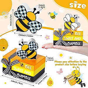 4 Pieces Wood Decorative Book Stack Mini Faux Tiered Tray Wood Books Reversible Sign Rustic Bookshelf Decor for St. Patrick's Day Easter Bee Lemon Holiday Party (Bee Style)