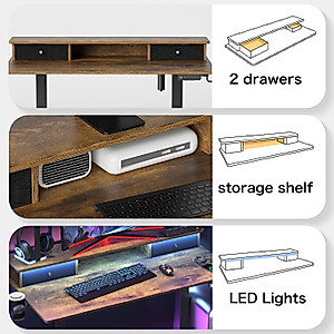 Saedew Electric Adjustable Standing Desk, Sit Stand Desk with Power Outlets & LED Lights 48”Adjustable Height Standing Desk with Drawers Adjustable Table Desk Riser for Home Office