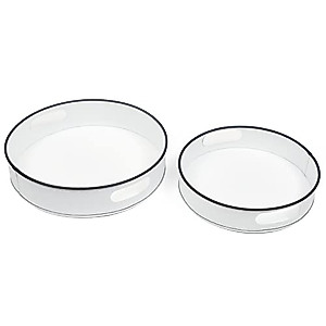 Decorative Coffee Table Tray,Galvanized Round Serving Tray for Living Room, Round Metal Tray for Ottoman or Side Table, Charcuterie Board or Cheese Platter,Set of 2 Countertop Fruit Tray Baskets