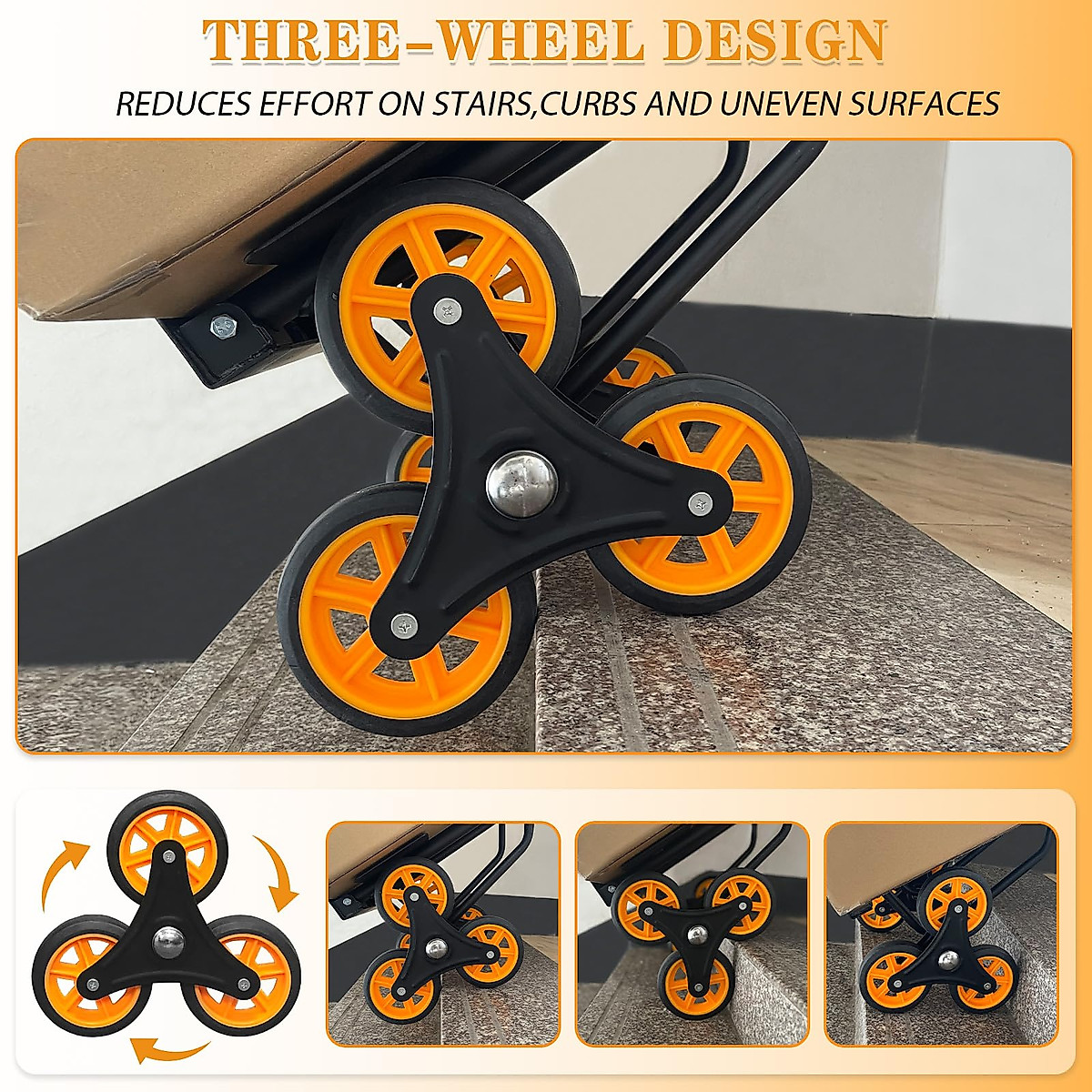 Stair Climbing Cart and Dolly,Heavy Duty Hand Truck 440 Lbs Capacity with Telescoping Handle and 6 Rubber Wheels for Shopping,Moving,Family,Office Use