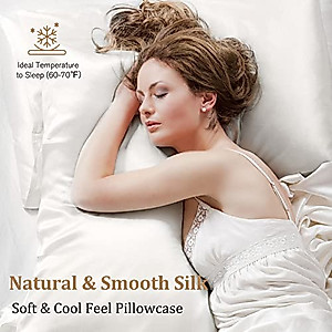 BeeVines Silk Pillowcase, 2 Pack 100% Mulberry Silk Pillow Case for Hair & Skin, Pure Natural Satin Pillow Cases with Hidden Zipper, Cooling Pillowcases for Queen Size (One Side Silk, Pearl White)