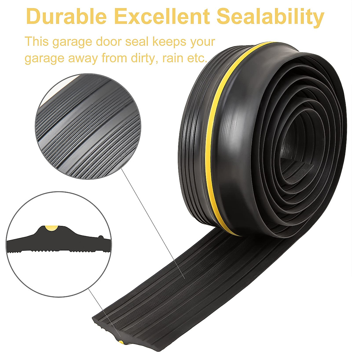 Universal Garage Door Threshold Seal Strips, 10 Ft Weatherproof Rubber DIY Weather Stripping with Sealants/Adhesives, Garage Door Bottom Seal Weather Strip Replacements