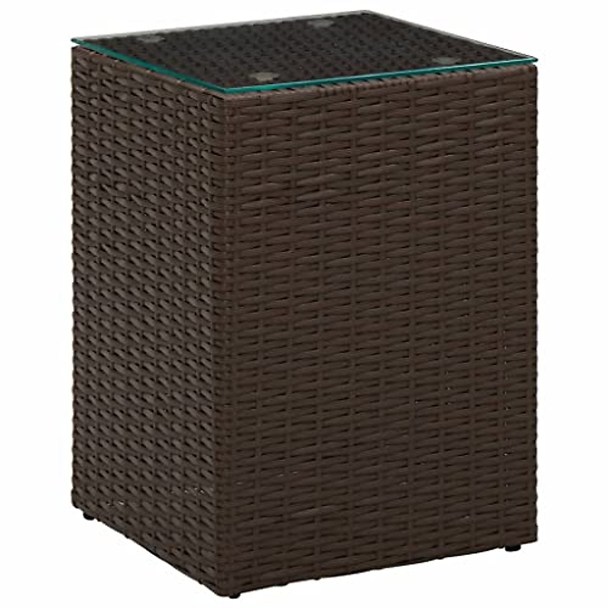 DiMorture Outdoor Patio Side Table End Table, Glass Tabletop Rattan Sofa Table Couch Table, Wicker Coffee Table Cocktail Table for Indoor Outdoor Patio Yard, Brown