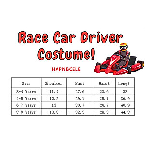 HAPNBCELE Kids Racing Suit Race Car Driver Costume Boy Speed Racer Girl Halloween Dress up Clothes for Play with Car Cap （Red, 3-4 Years