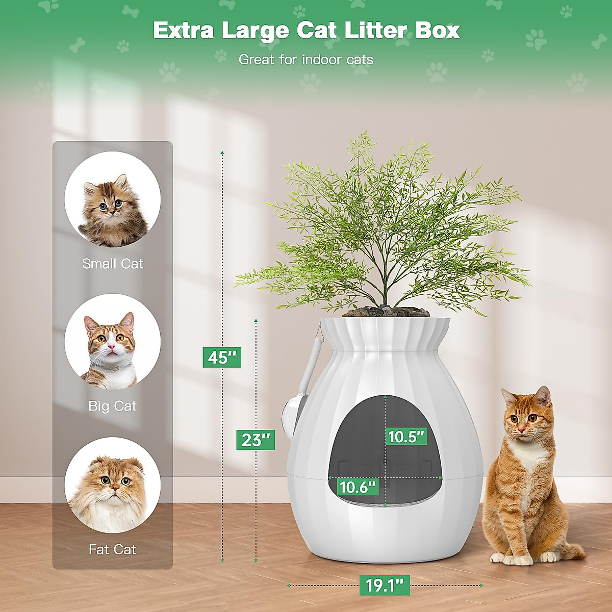 Plant Litter Box Equipped with Odor Removal System,Hidden Cat Planter Litter Box Enclosure for Big Cats,Enclosed Secret Cat Litter Box with Artificial Plant & Cobblestone,Easy to Clean and Assemble