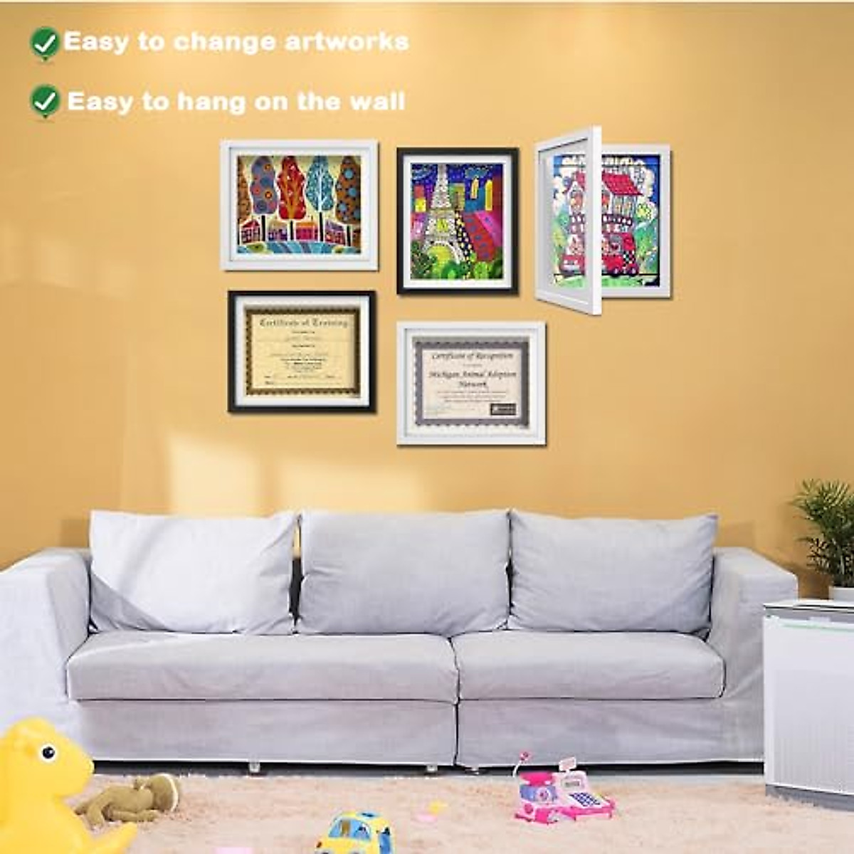 Rexllon Kids Art Frames, 8.5x11 or A4 Front Opening Kids Artwork Frames Changeable, Artwork Display Storage Frame for Wall, With Mat and HD Glass, For Kids Artwork,Photos,Crafts,Drawing(White,1 Pack)