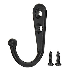 Bitray Wall Mounted Robe Hook Single Coat Hanger, 12PCS Two Hole Coat Hooks Zinc Alloy Antique Hook Single Hook with Screws (1.73" x 1.18", Black)