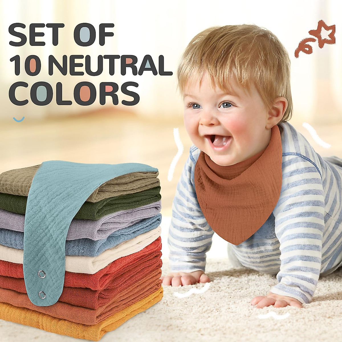 NLUS Muslin Baby Bibs for Teething and Drooling 100% Cotton Baby Bandana Drool Bibs for Baby Boys Girls, Solid Colors