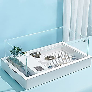 kathson Turtle Tank Aquarium Tortoise Glass Habitat Terrarium with Basking Platform Filter Layer Drain Design Multifunctional Area for Hermit Crabs Tortoises Shrimps(Separate, 20.0 x 12.20 x 9.84)