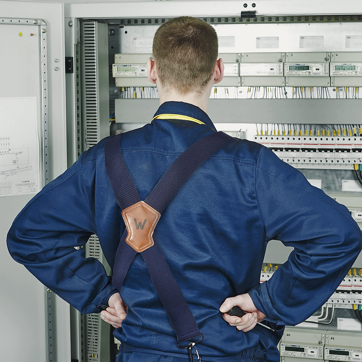 WELKINLAND Navy suspenders for men, Work suspenders, 2 inch wide suspenders, Heavy Duty suspenders, Swivel suspenders, Mens suspenders for jeans, Big and tall suspenders for men