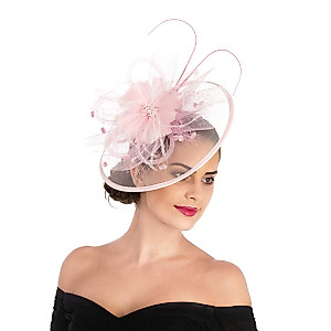 Lucky Leaf Women Girl Fascinators Hair Clip Hairpin Hat Feather Cocktail Wedding Tea Party Hat (8-Pink)