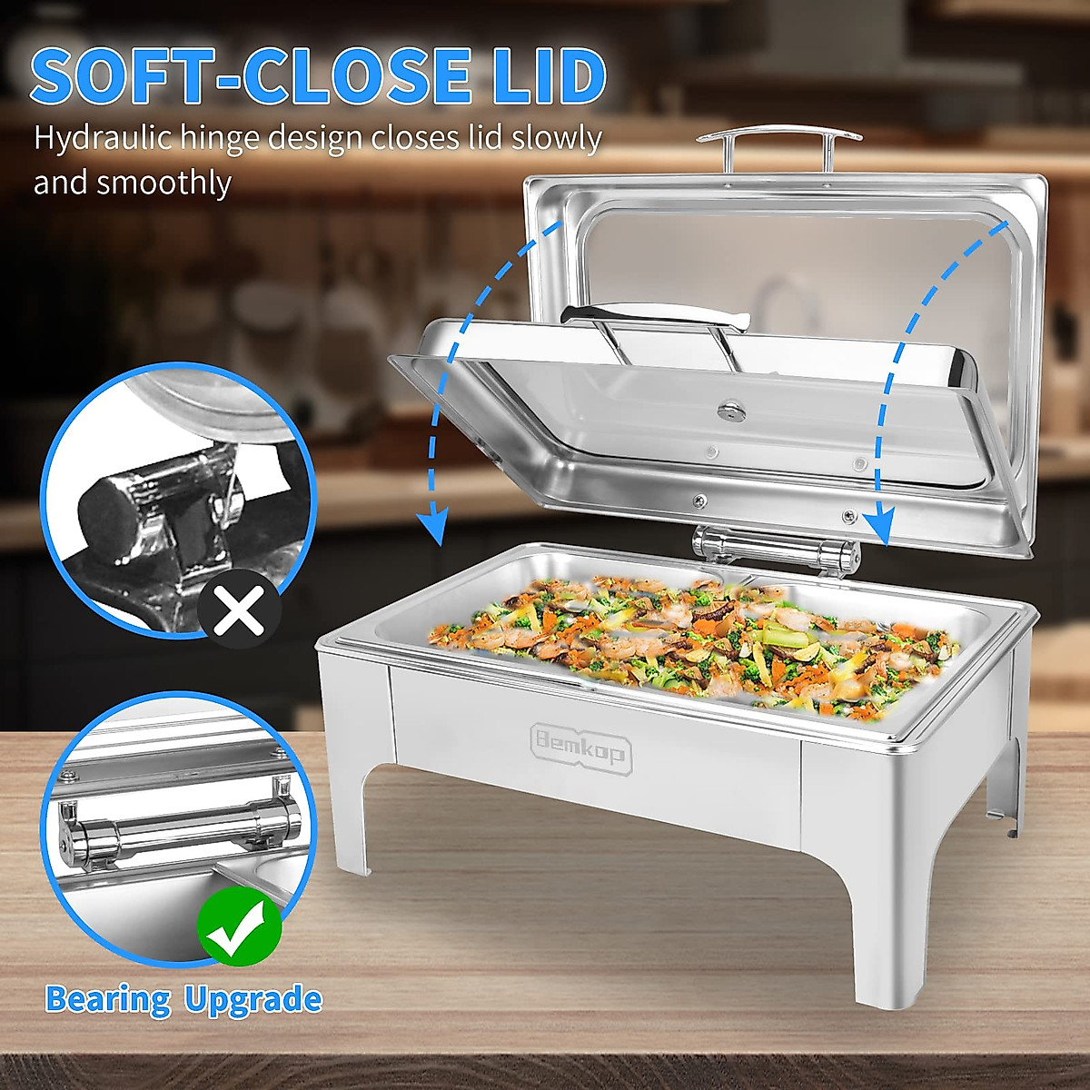 Chafing Dish Buffet Set,Rectangular Chafing Dish with Glass Top, Soft-Close Lid,Chafer for Catering Buffet Servers and Warmers