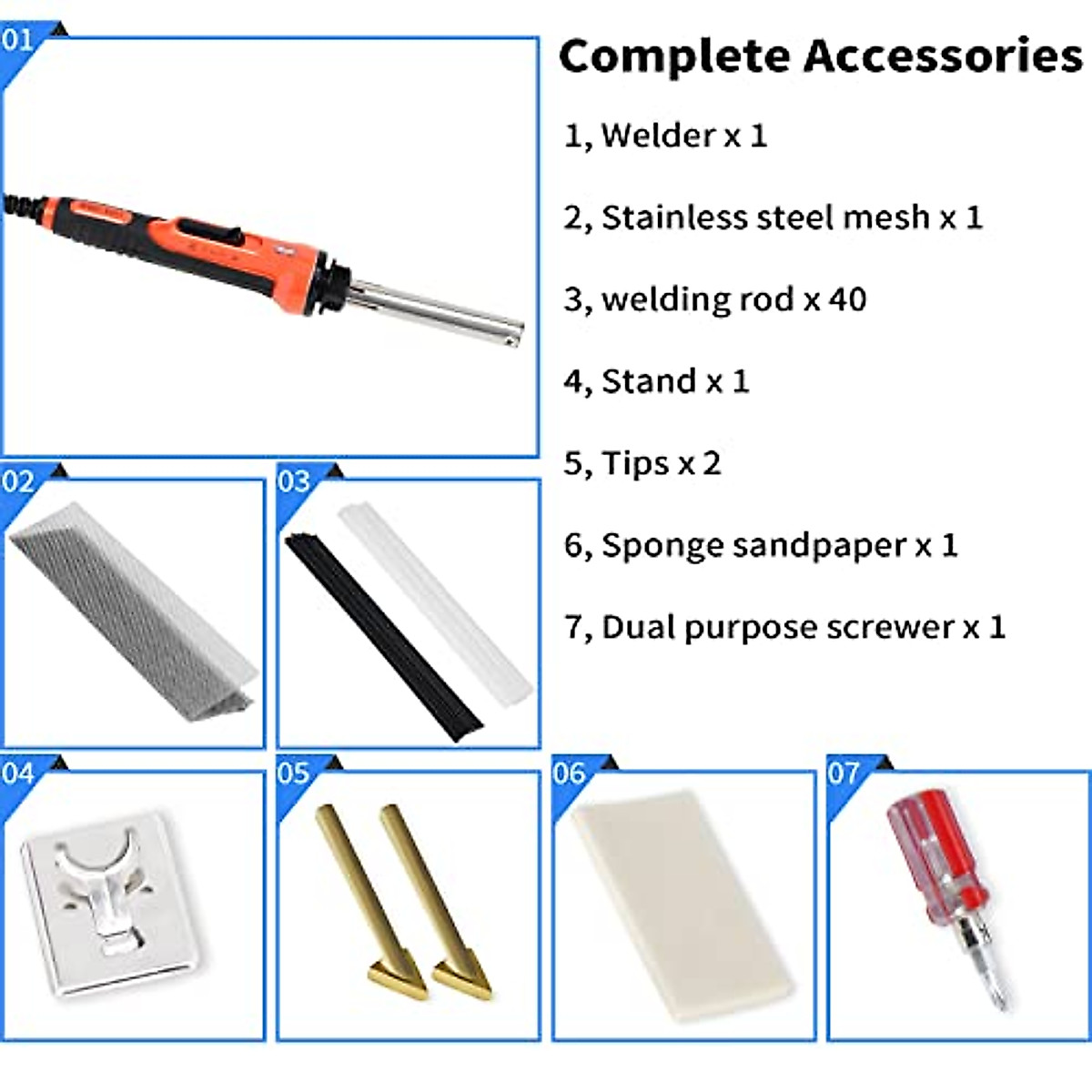 Upgrade 100W Temperature Control Plastic Welding Repair Kit with 40 Rods, Multi-Purpose Fit & Quick Heating Portable Welder Tools for DIY, Car Bumper, Dashboard, Kayak, Canoe