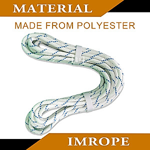 IMROPE 8mm Braided Polyester Rope Great for Clothes Line Drying and Swing, 7-Core Design, Durable and Strong for Indoor and Outdoor Use (White with Blue, 33 Feet)