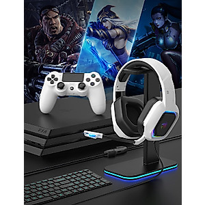 ZIUMIER Z30 White Gaming Headset for PS4, PS5, Xbox One, PC, Wired Over-Ear Headphone with Noise Isolation Microphone, RGB Flowing LED Light, Bass Surround Sound