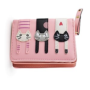Girl's Short Cute Cat Purse, Buckle Zipper Cartoon Wallet, Small Clutch Handbag