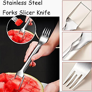 2 in 1 stainless steel fruit knife watermelon fork slicer tool, 2024 new watermelon fork slicer,double head fruit fork slicer watermelon cutting tool (1 pc)