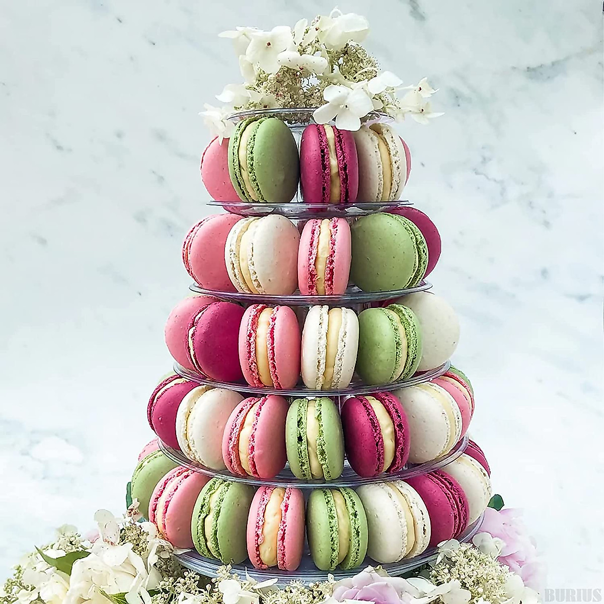 6 Tiers Round Macaron Tower Cake Stand Macaron Display Rack , Plastic Tiered Cake Dessert Serving Tower Tray for Wedding,Baby Shower and Birthday Party Decor