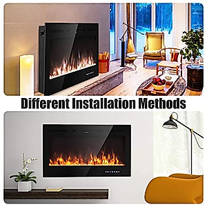 ARLIME Electric Fireplace Insert 36 Inch Wide Wall Mounted, in Wall Electric Fireplace Electric with Remote Control, Timer, Touch Screen, 9 Adjustable Flame Colors, Smokeless Stove Heater, 750W/1500W