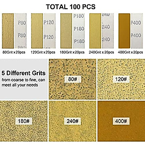 100 Sheets Micro Sander Kit 3.5” x 1” Mini Sander for Small Projects, Detail Handle Sanding Tools + Sandpaper 80 120 180 240 400 Grit for DIY Crafts Wood Tight Narrow Spaces Polishing, by POLIWELL