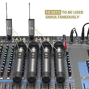 TONOR Wireless Microphone, UHF Dual Cordless Metal Dynamic Mic System with Rechargeable Receiver, for Karaoke Singing, Wedding, DJ, Party, Speech, Church, Class Use, 200ft (TW630), Gray