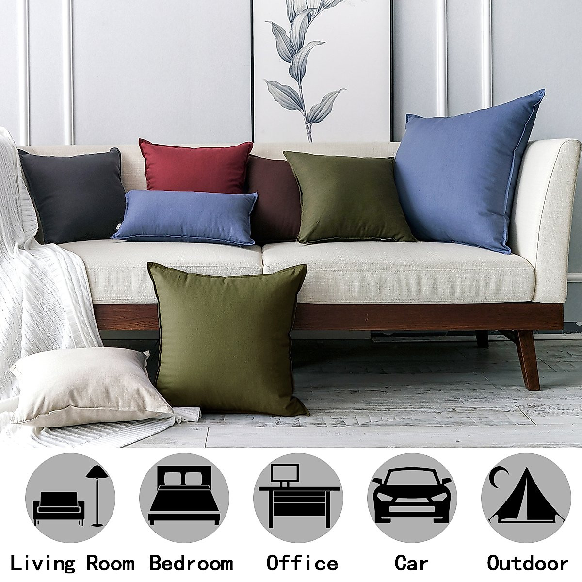 Jeanerlor SureGuard Pillowcase Cousion Cover Decor Cotton Linen with Unique Design to Embellish Study Room/House/Office, 20"x20"(50 x 50cm),Olive Green