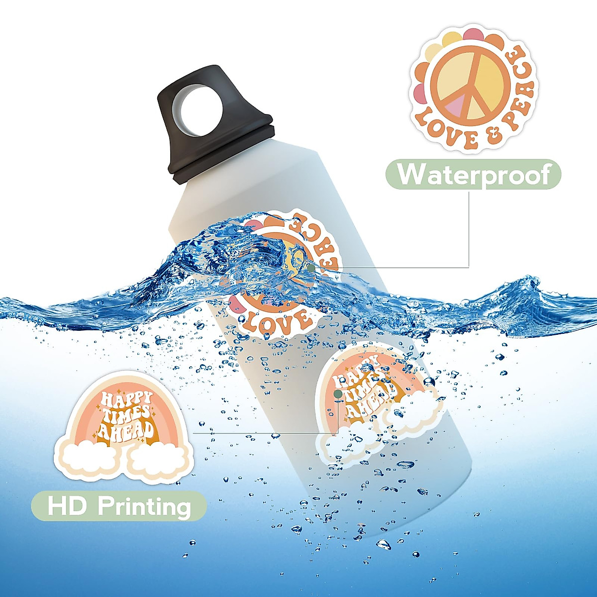 Diuyose 200Pcs Boho Stickers, Aesthetic Stickers for Water Bottles, Vinyl Waterproof Scrapbook, Laptop, Phone, Decorative Gifts Kids, Teens, Adults Yellow we-89