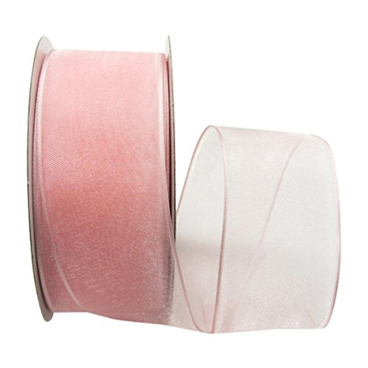 Ribbon Bazaar Sheer Organza Wired Ribbon - 100% Polyester Wire Edged Ribbon for Floral Decor, Table Arrangements, Apparel Embellishment & More - 1-1/2 inch Light Pink 25 Yards