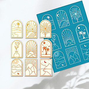 OLYCRAFT 4x5 Inch Clay Stencils Arched Landscape Pattern Silk Screen for Polymer Silk Screen Stencils 9 Styles Landscape Mesh Transfer Stencils Boho Theme Mesh Stencil for Polymer Clay Jewelry Making